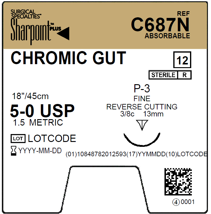 Chromic Gut 5-0 Natural 1x45cm P-3 - Surgical Specialties Chromic Gut 5-0 Natural 1x45cm P-3 - Surgical Specialties